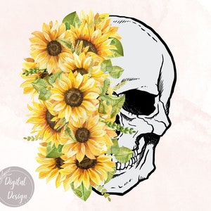 Sunflower Skull Png, Floral Skull Sublimation Png, Sunflower Skeleton ...