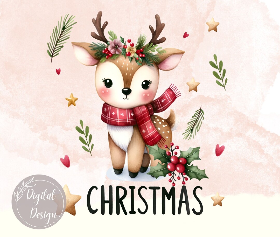 Cute Christmas Deer PNG, Cute Reindeer Christmas Digital Download ...
