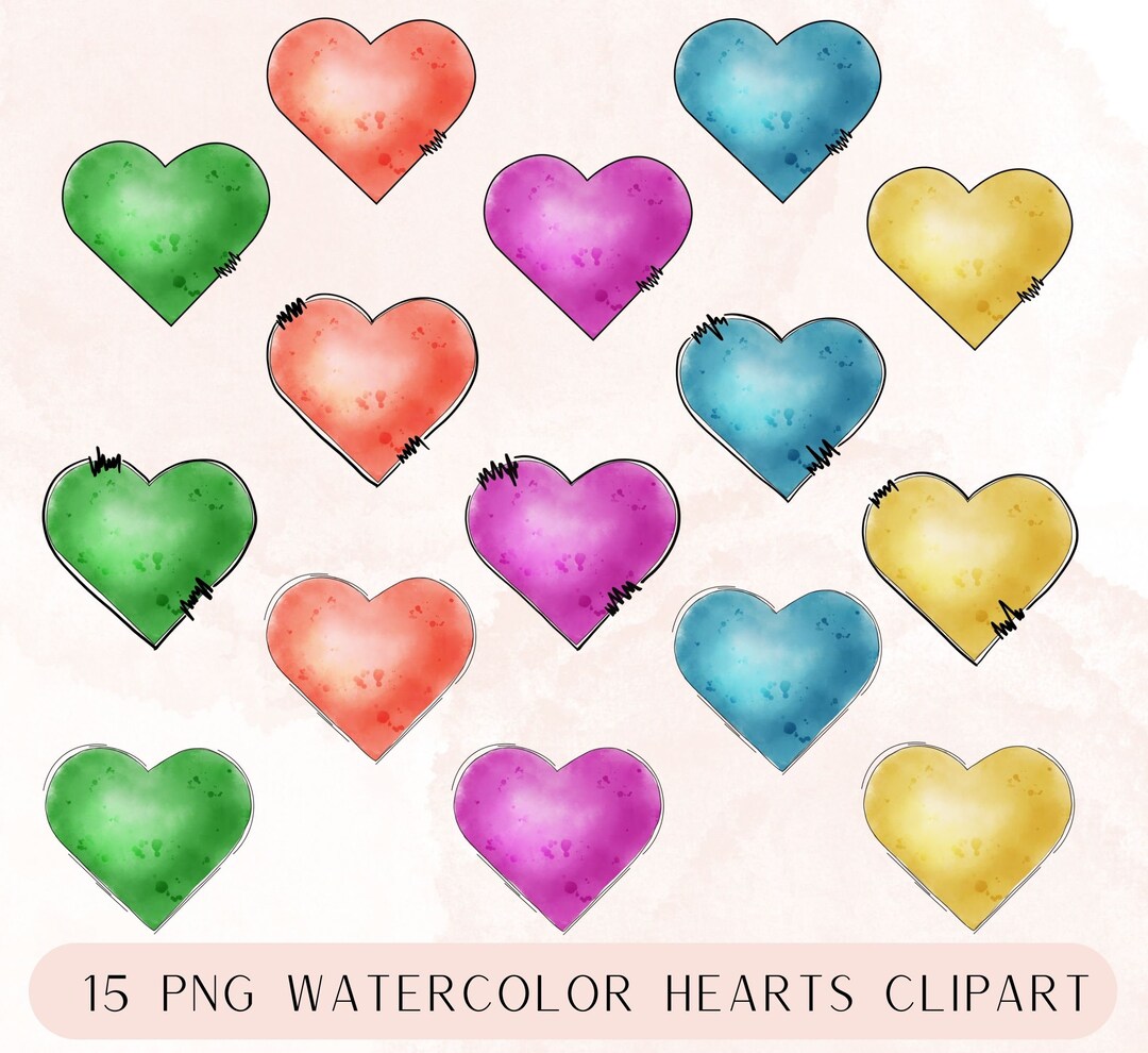 15 Watercolor Hearts PNG, Hearts Watercolor Clip Art, Watercolor ...
