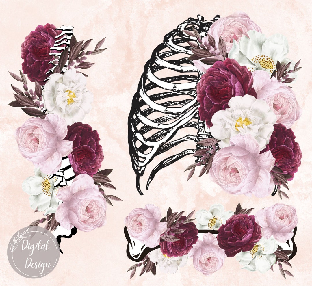Set Bundle Skeleton Flowers Png,flowers Skull Sublimation Design ...