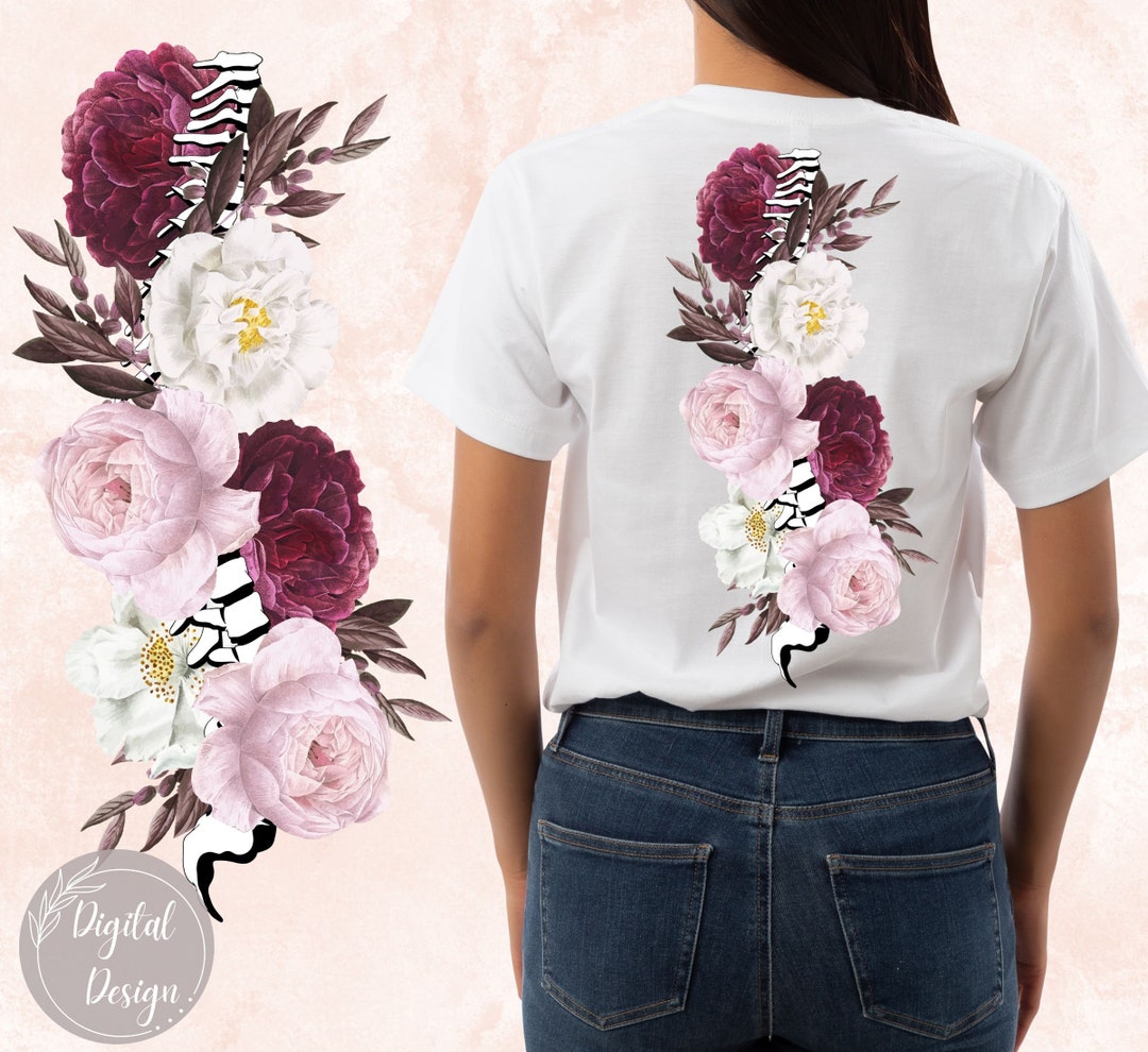 Spine Flowers Png, Floral Spine Sublimation Design, Skull Flowers Back ...
