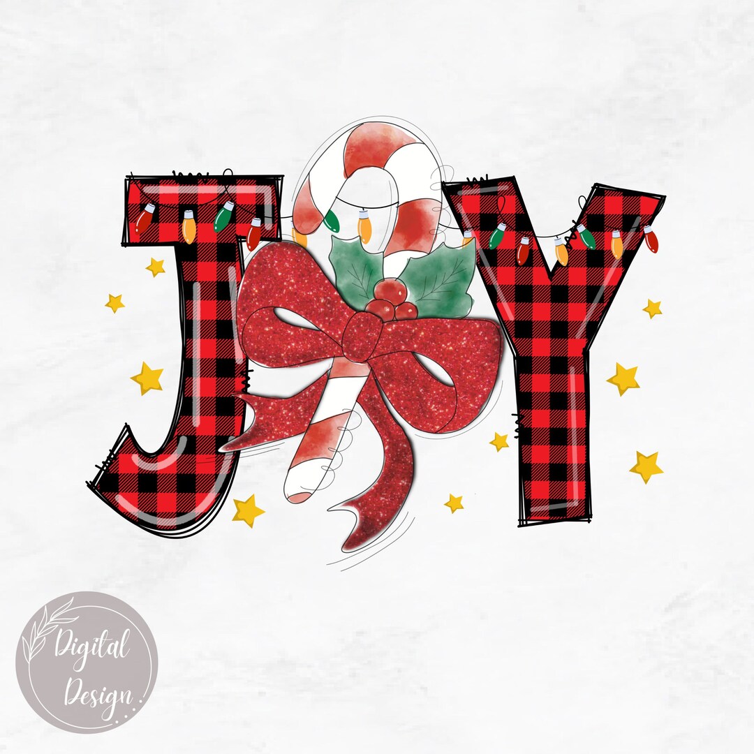 Joy Christmas Candy Cane PNG, Cute Christmas Cane Design, Glitter Bow ...