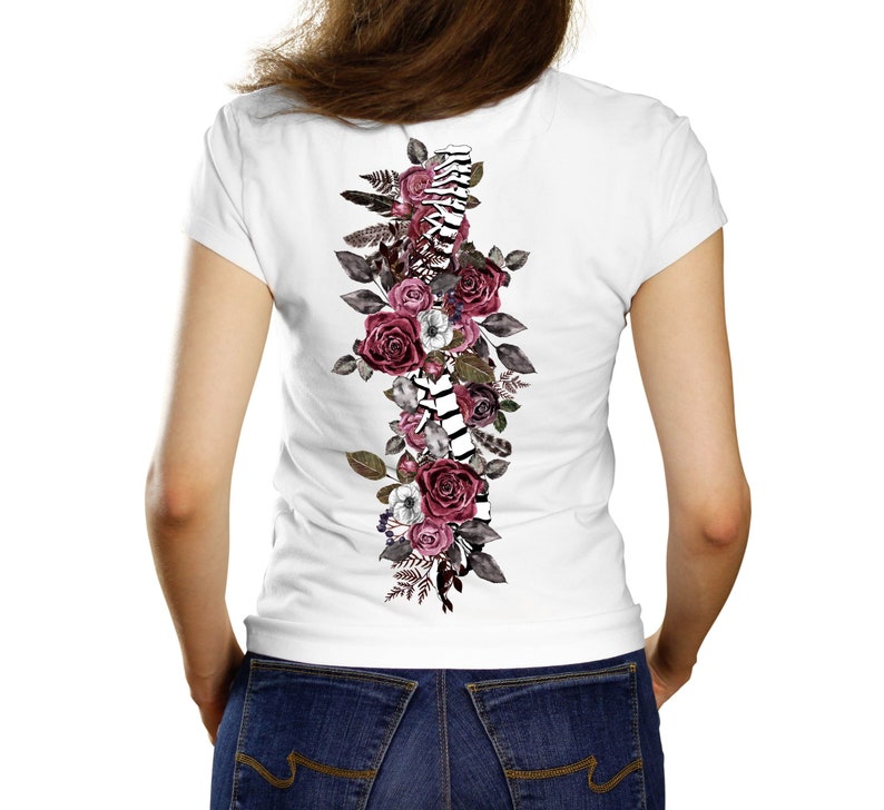 Spine Flowers Png, Floral Spine Sublimation Design, Skull Flowers Back ...