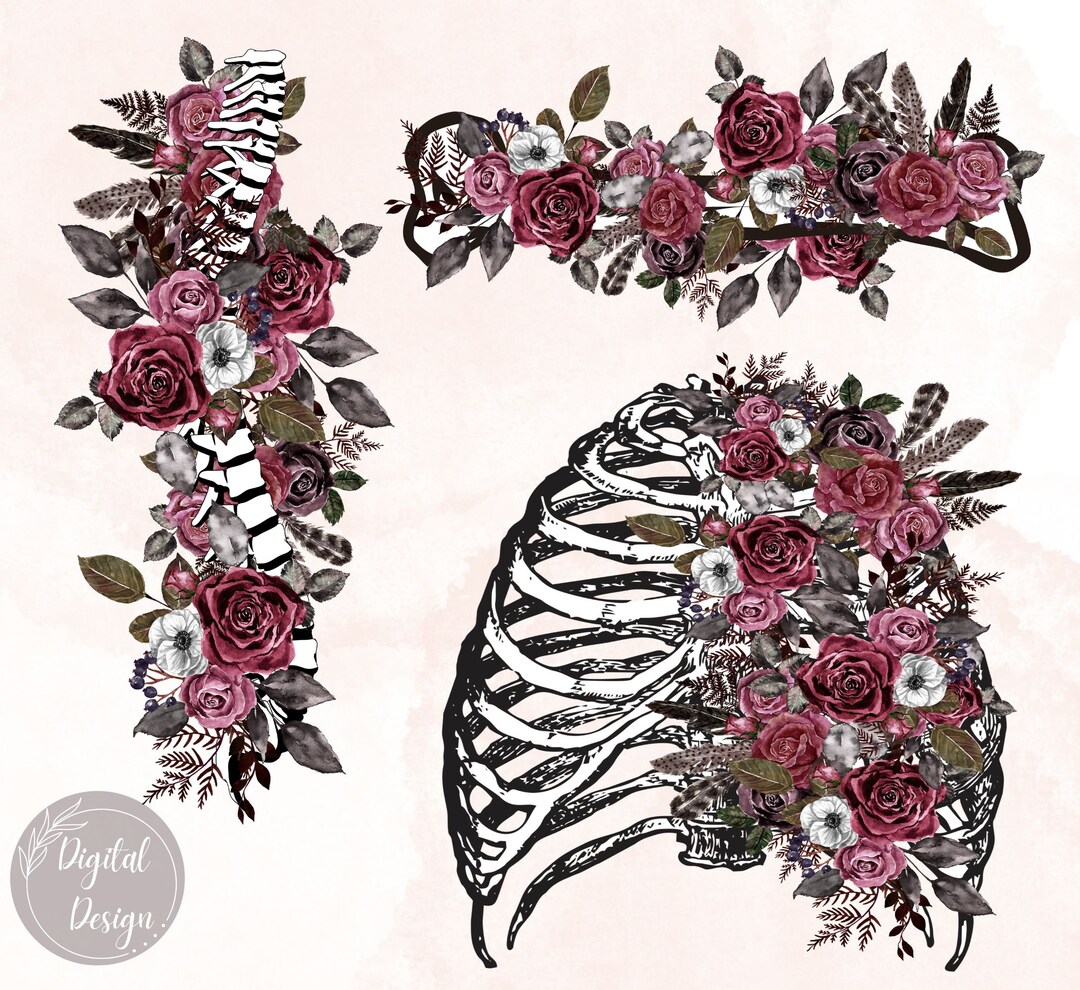 Bundle Skeleton Flowers Png, Flowers Skull Sublimation Design, Sleeve ...