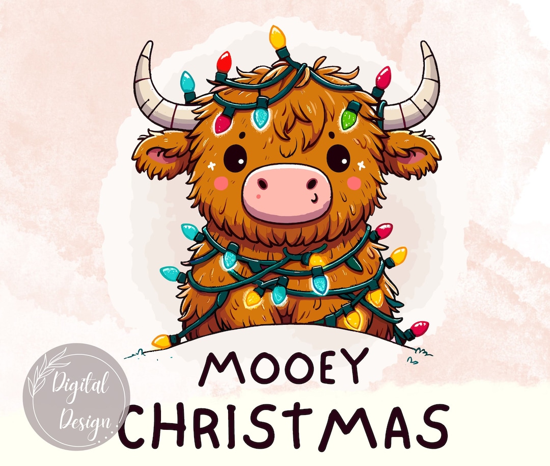 Mooey Christmas PNG Mooey Christmas Cute Highland Cow Digital - Etsy