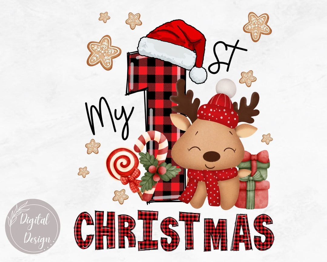 My First Christmas PNG, My 1st Cute Reindeer Christmas Digital Download ...