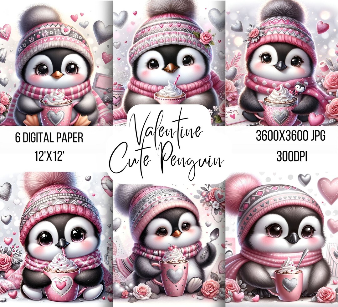 Valentine's Day Penguin Clipart Collection: 6 Adorable High-resolution ...