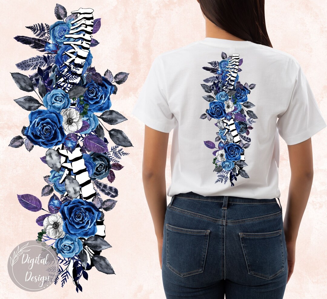 Spine Blue Flowers Png, Floral Spine Sublimation Design, Skull Flowers ...