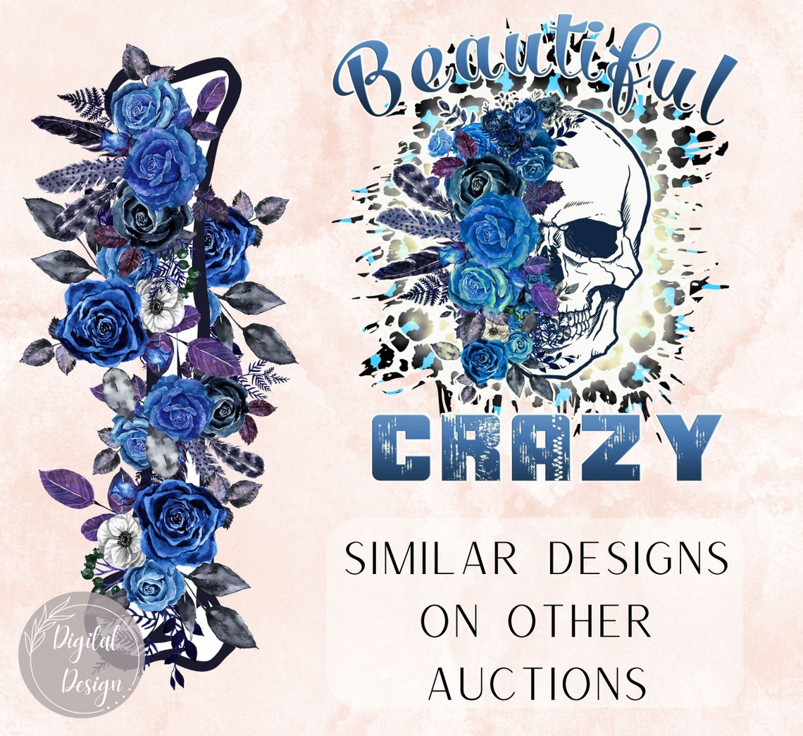 Spine Blue Flowers Png, Floral Spine Sublimation Design, Skull Flowers ...
