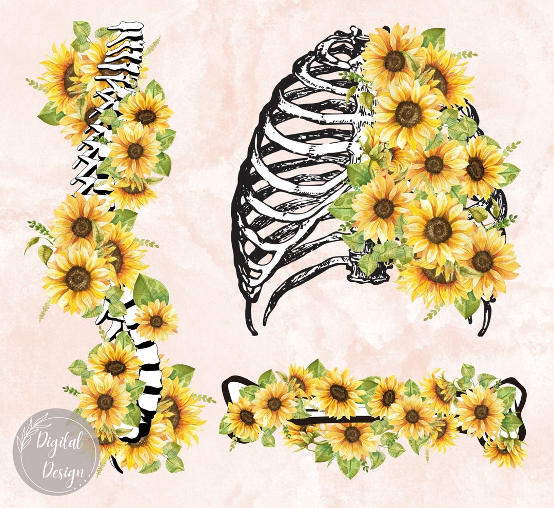 Bundle Skeleton Sunflower Png, Sunflower Skull Sublimation Design ...
