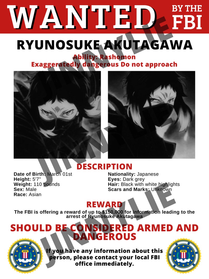 Bungou Stray Dogs Poster, Akutagawa, Bsd Prints, Bungou Stray Dogs ...