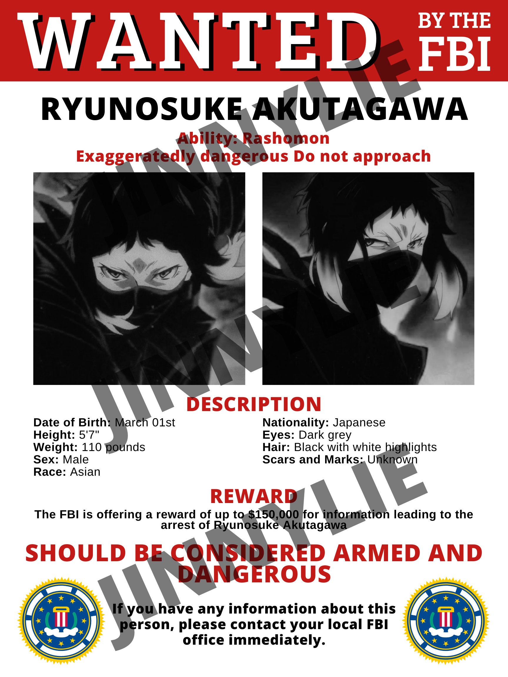 Bungou Stray Dogs Poster, Akutagawa, Bsd Prints, Bungou Stray Dogs ...