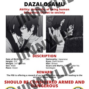 Bungou Stray Dogs Poster, Dazai Osamu, Bsd Prints, Bungou Stray Dogs ...