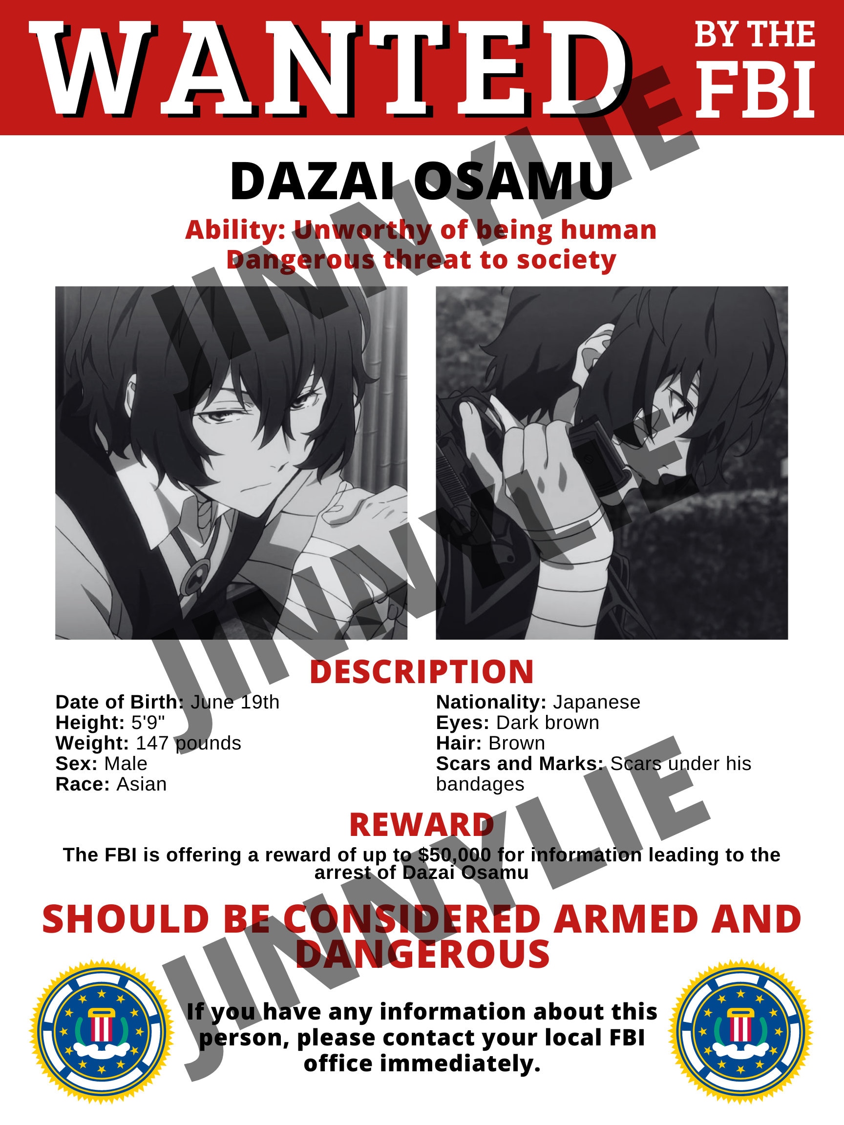 Bungou Stray Dogs Poster Dazai Osamu Bsd Prints Bungou - Etsy