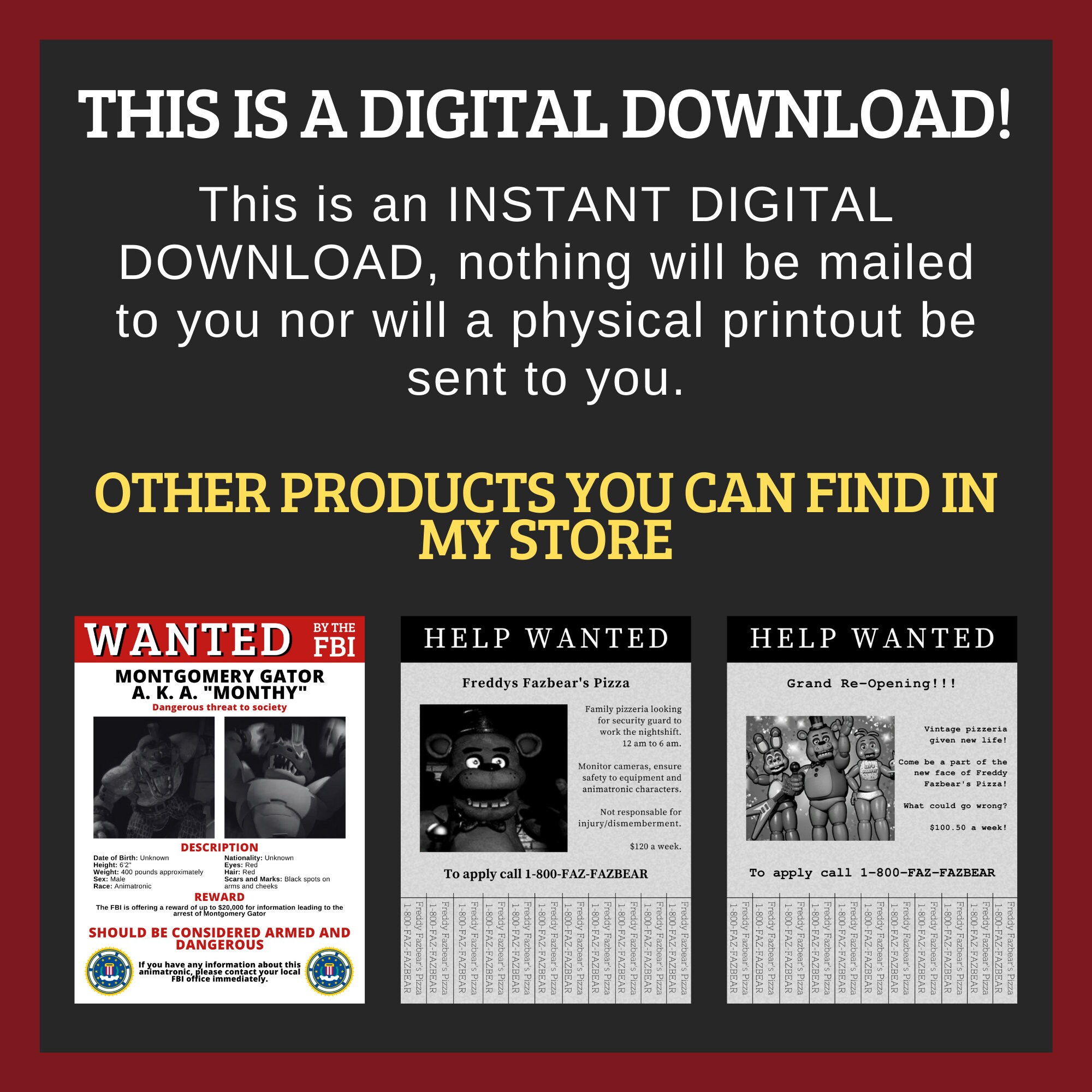 FNAF FBI Wanted Poster Chica Security Breach Security - Etsy Singapore