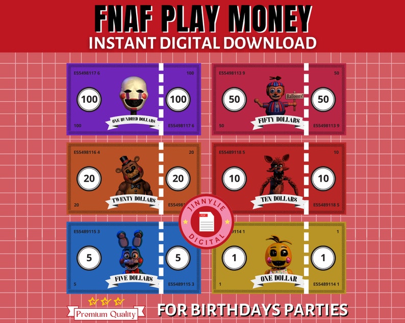 Fnaf Play Money, Play Money, Fnaf Birthday, Fnaf Party, Fnaf Party ...