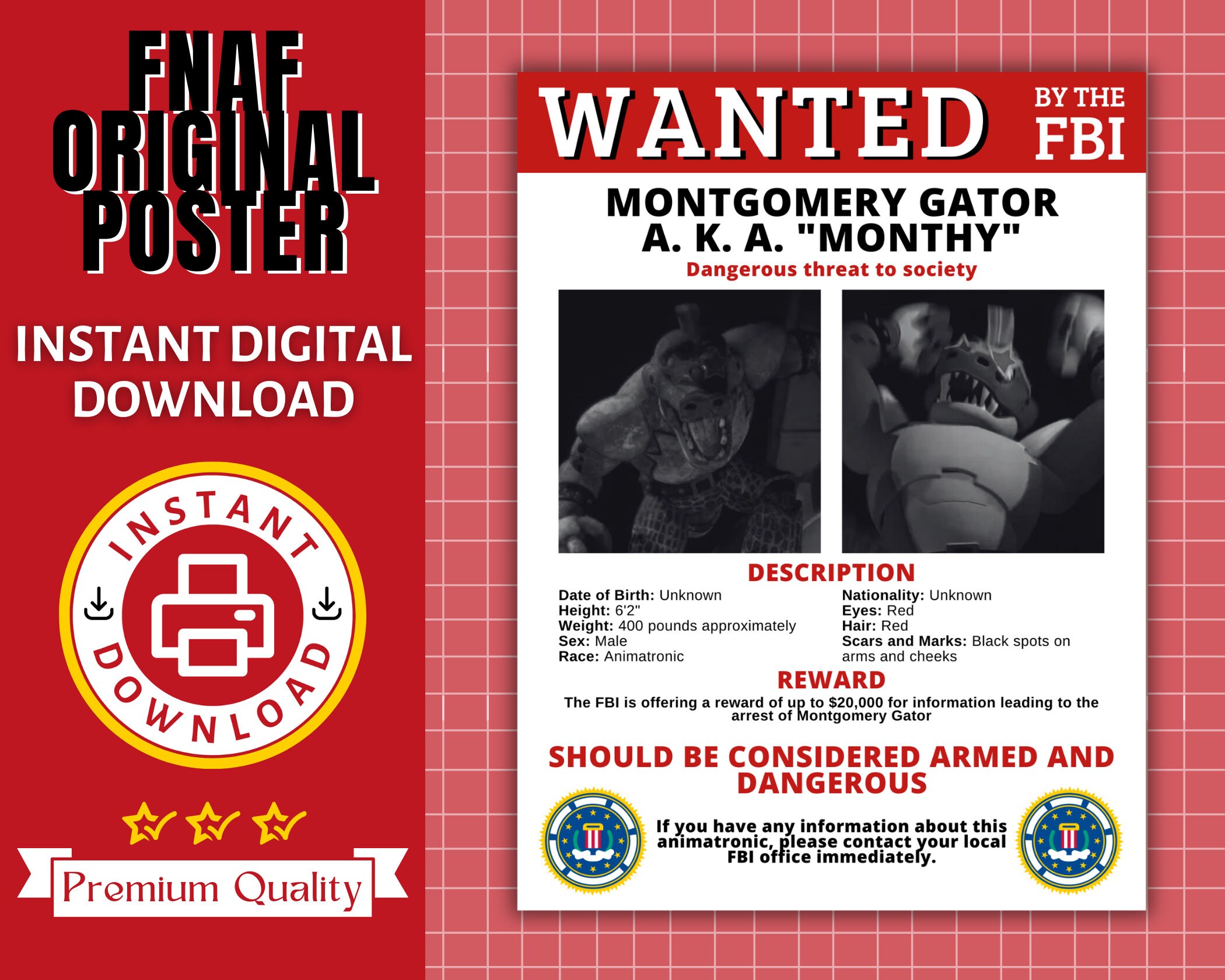 FNAF FBI Wanted Poster Monthy Security Breach Security - Etsy