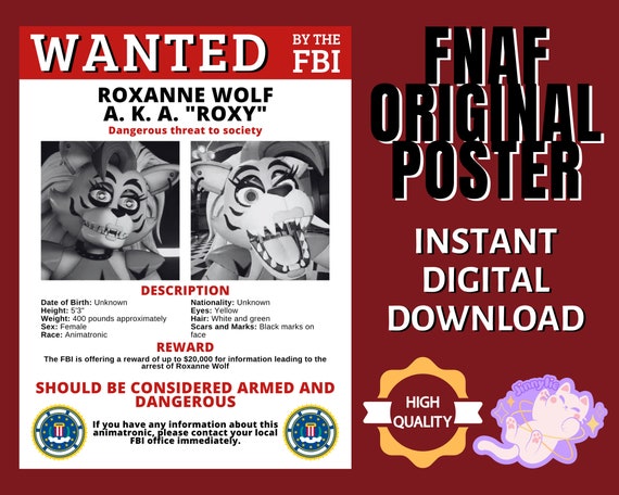 FNAF FBI Wanted Poster Roxy Security Breach Security Breech - Etsy