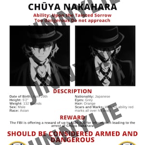 Bungou Stray Dogs Poster, Chuuya Nakahara, Bsd Prints, Bungou Stray ...