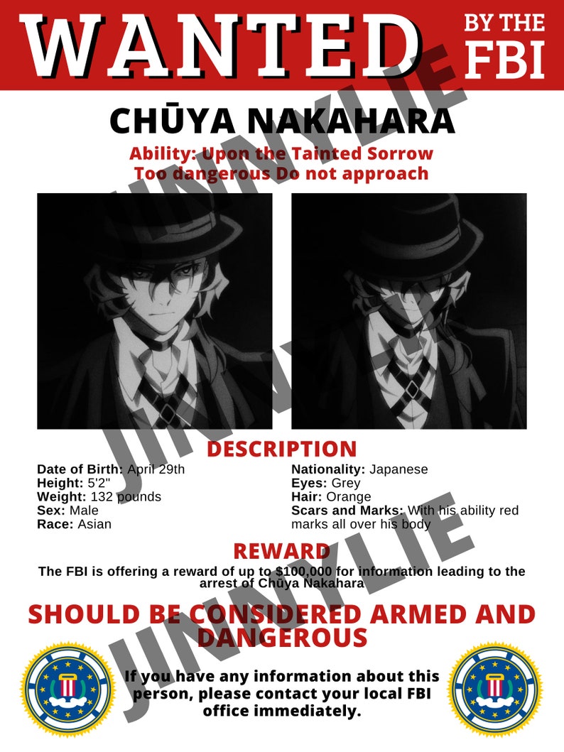 Bungou Stray Dogs Poster, Chuuya Nakahara, Bsd Prints, Bungou Stray ...