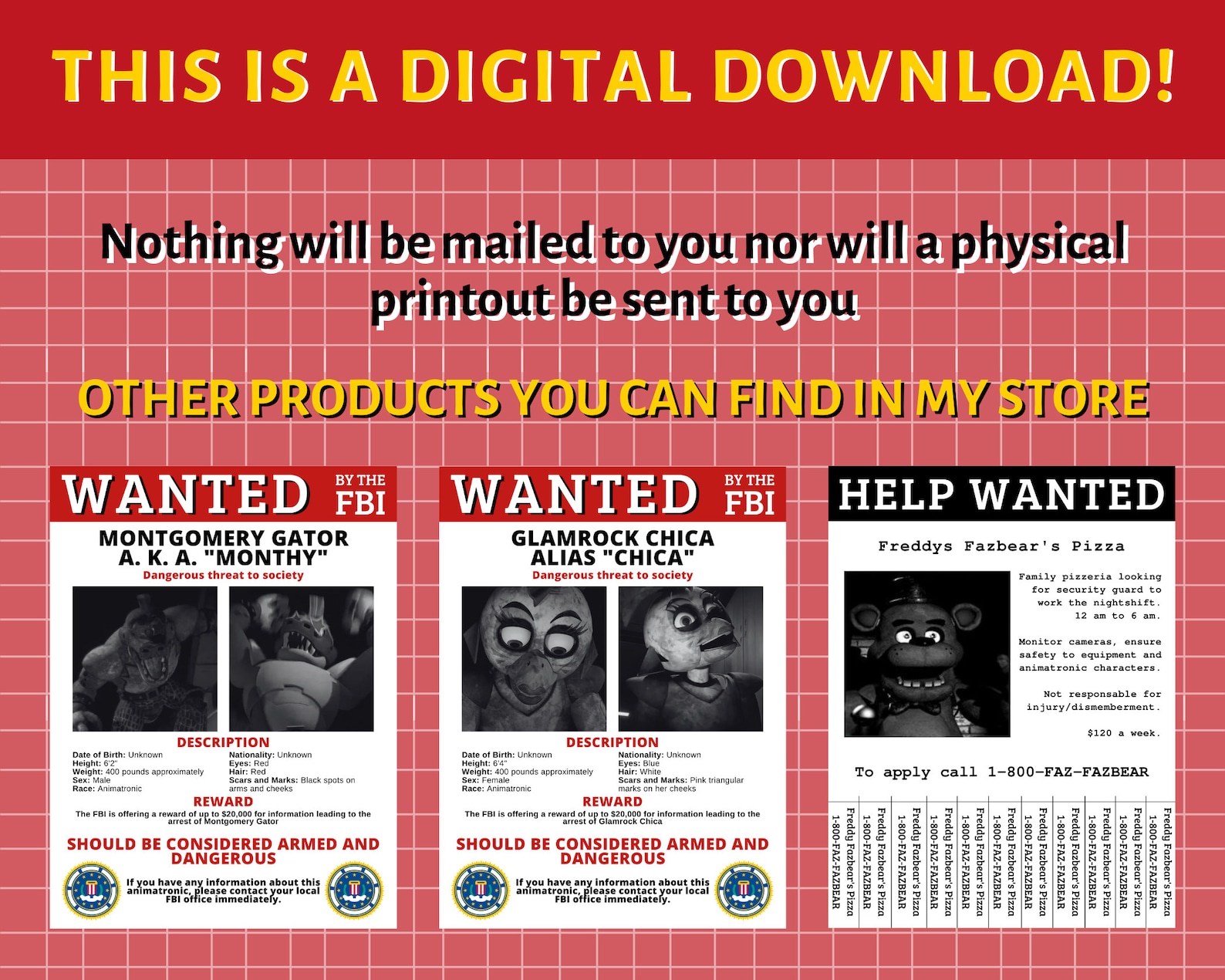 Security Breach, Fnaf Poster, Fnaf Banner, Fnaf Print, Fnaf Decoration ...