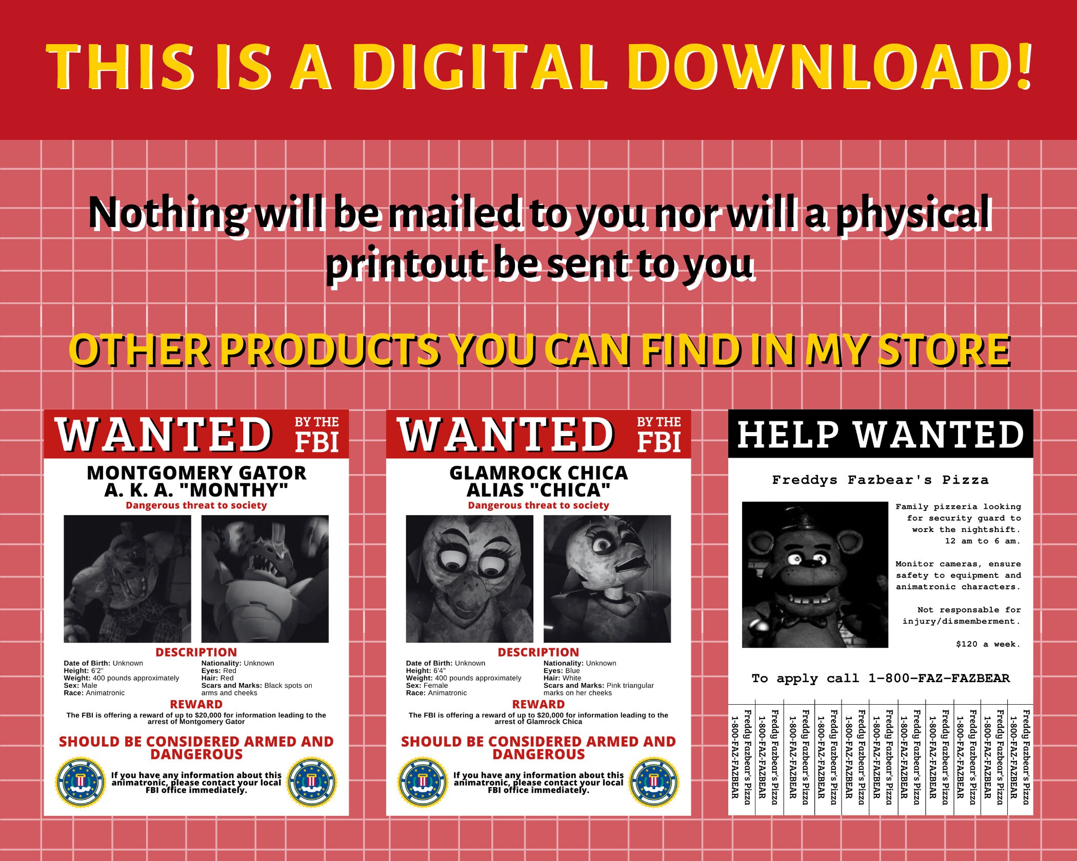 Security Breach, Fnaf Poster, Fnaf Banner, Fnaf Print, Fnaf Decoration ...