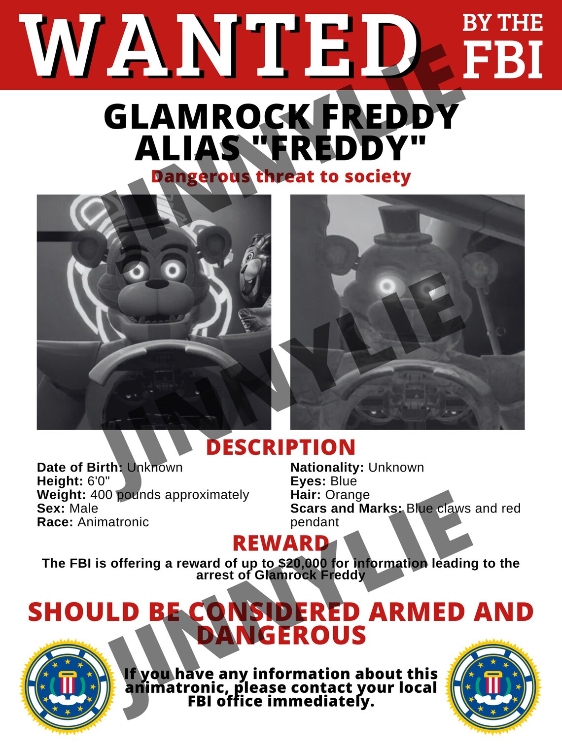 Fnaf Fbi Wanted Poster Freddy Security Breach Security Breech Fnaf