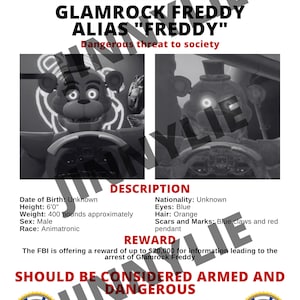 FNAF FBI Wanted Poster Freddy, Security Breach, Security Breech, FNAF ...