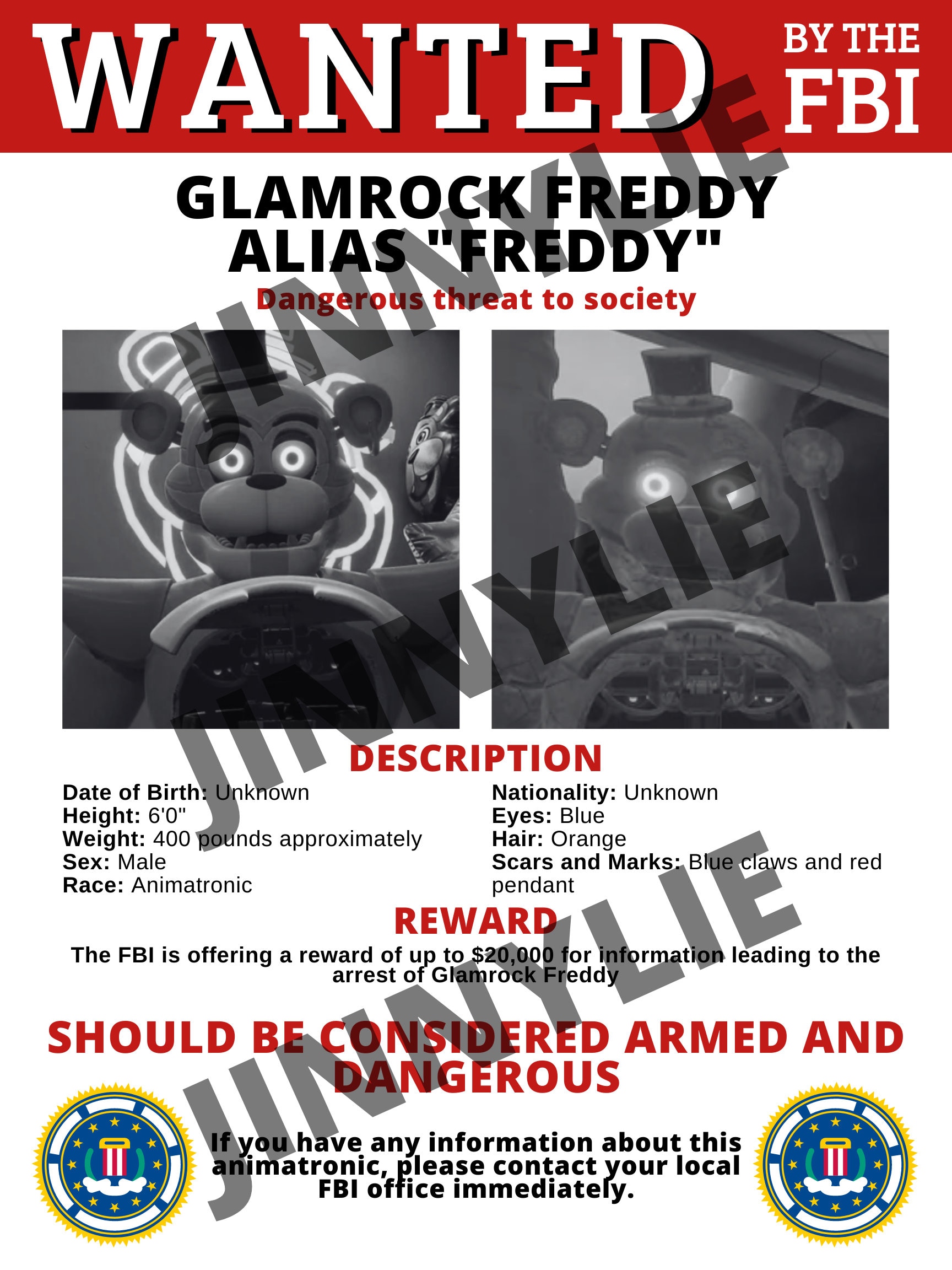 FNAF FBI Wanted Poster Freddy, Security Breach, Security Breech, FNAF ...