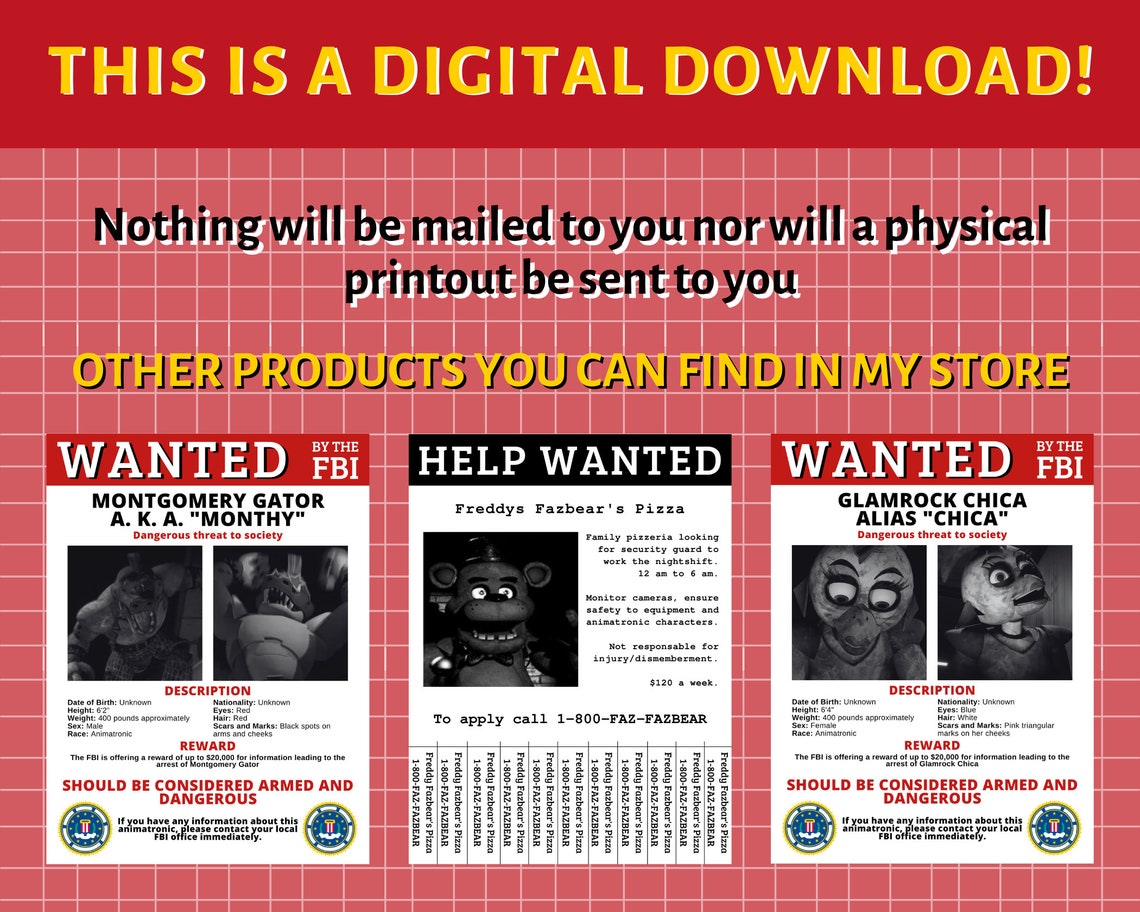 FNAF FBI Wanted Poster Freddy, Security Breach, Security Breech, FNAF ...