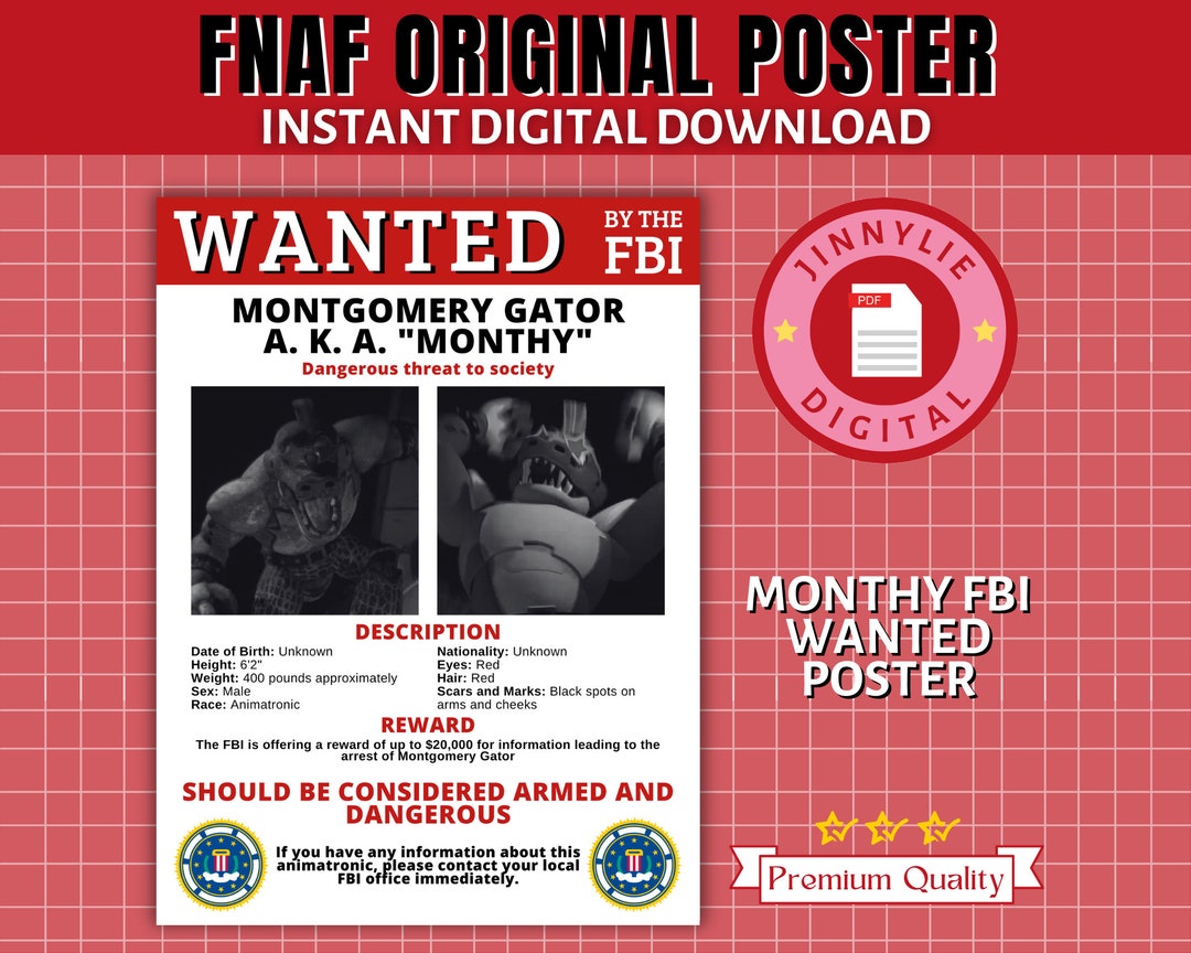 FNAF FBI Procura-se Cartaz Mensal, Violação de Segurança, Violação de ...
