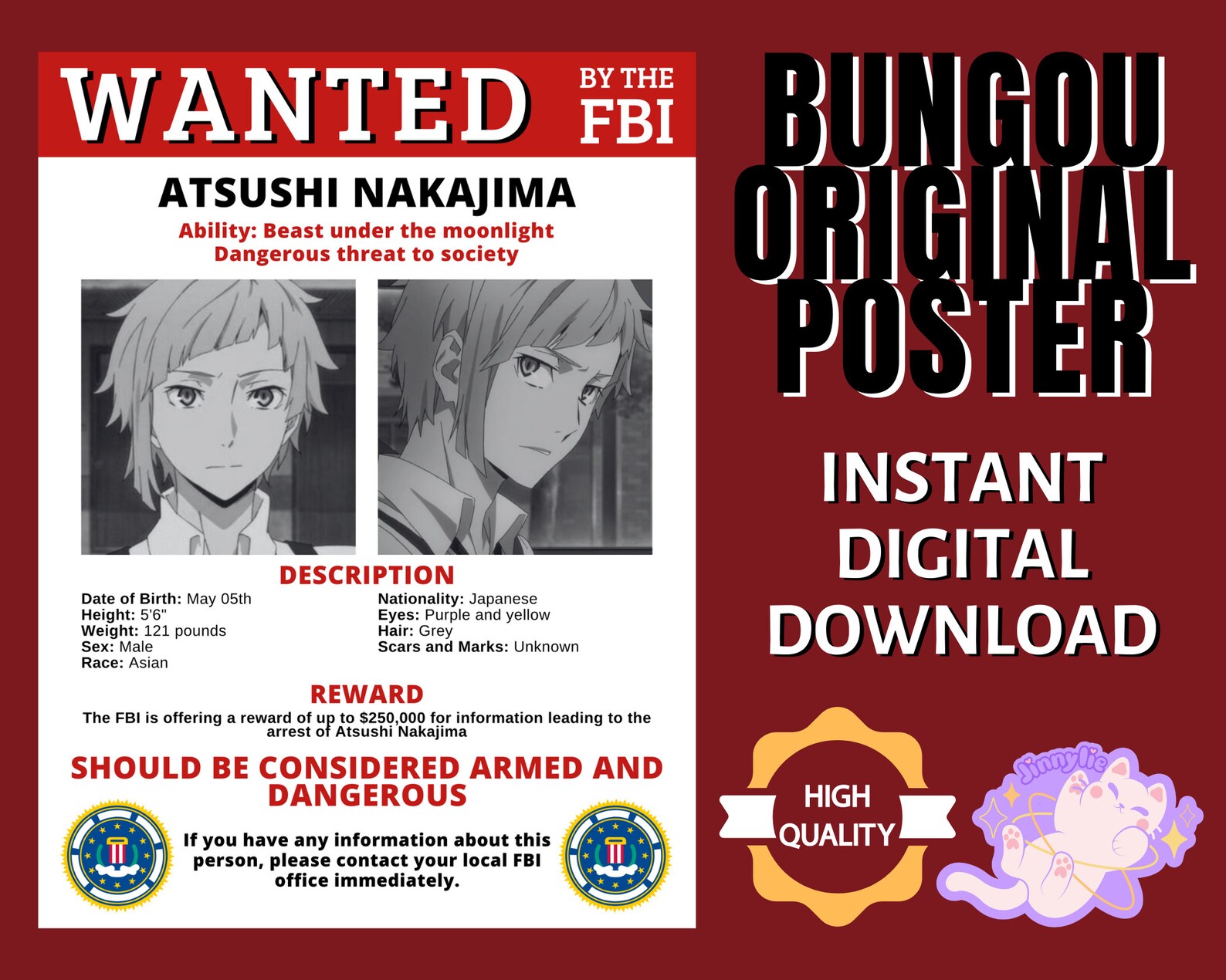 Bungou Stray Dogs Poster Atsushi Bsd Prints Bungou Stray - Etsy