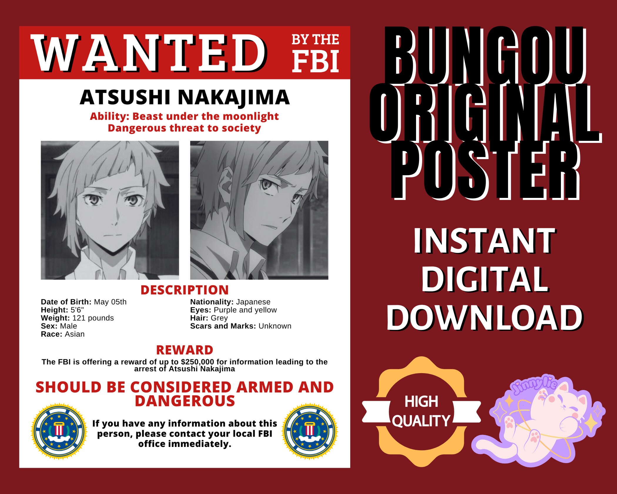 Bungou Stray Dogs Poster Atsushi Bsd Prints Bungou Stray - Etsy