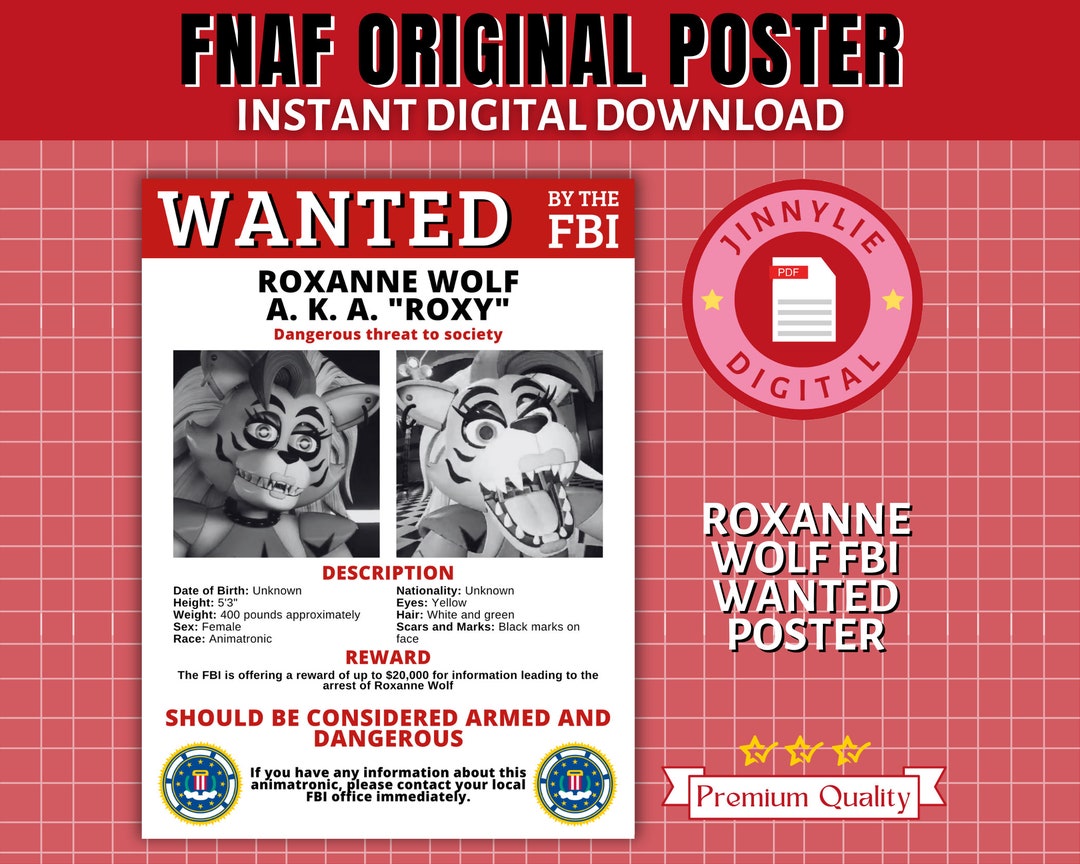 FNAF FBI Wanted Poster Roxy, Security Breach, Security Breech, FNAF ...