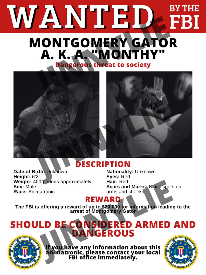 FNAF FBI Wanted Poster Monthy Security Breach Security - Etsy