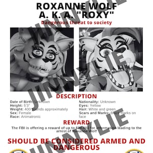 FNAF FBI Wanted Poster Roxy, Security Breach, Security Breech, FNAF ...