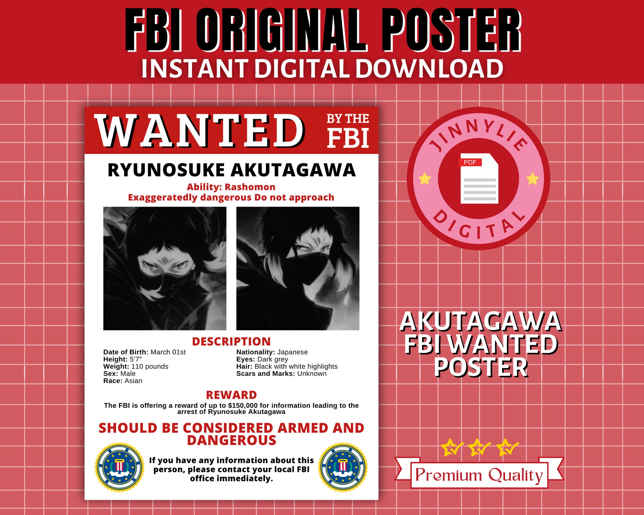Bungou Stray Dogs Poster, Akutagawa, Bsd Prints, Bungou Stray Dogs ...