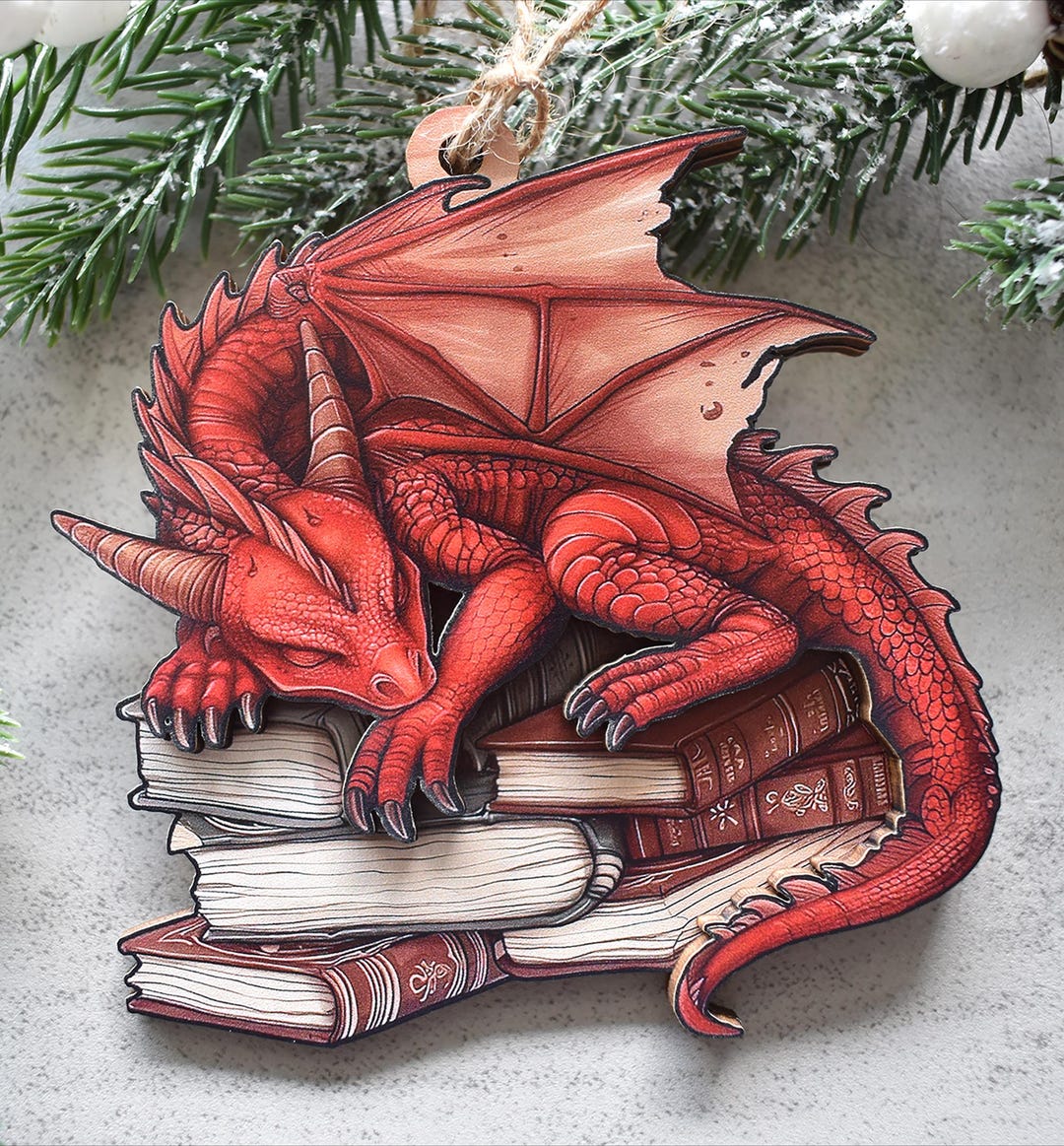 Book Dragon Christmas Ornament, Book Lover Ornament and Gift, Fantasy ...