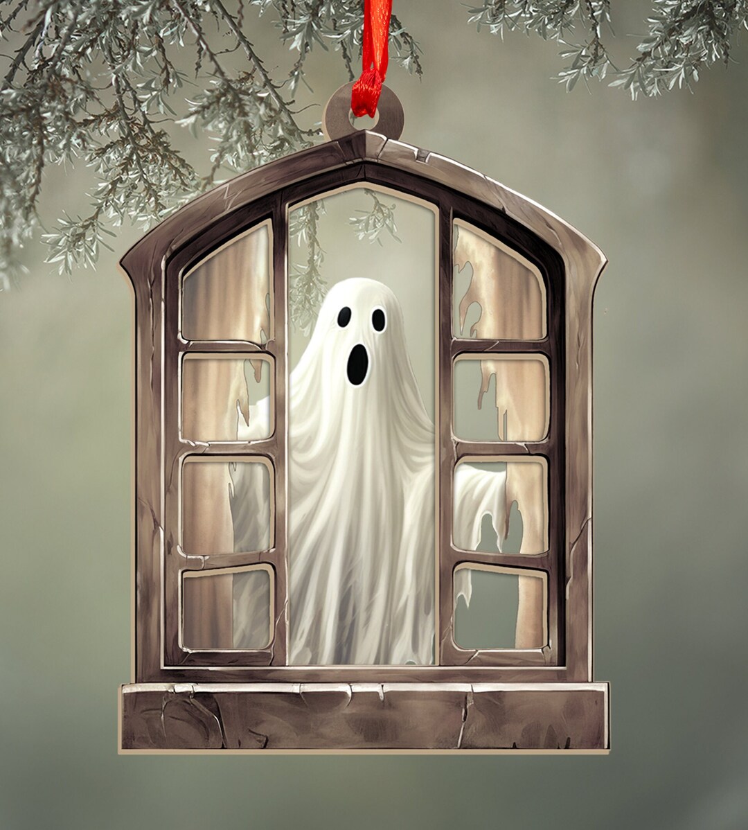 Spooky Ghost in Window 3D Halloween Ornament, Wood and Acrylic Ornament ...