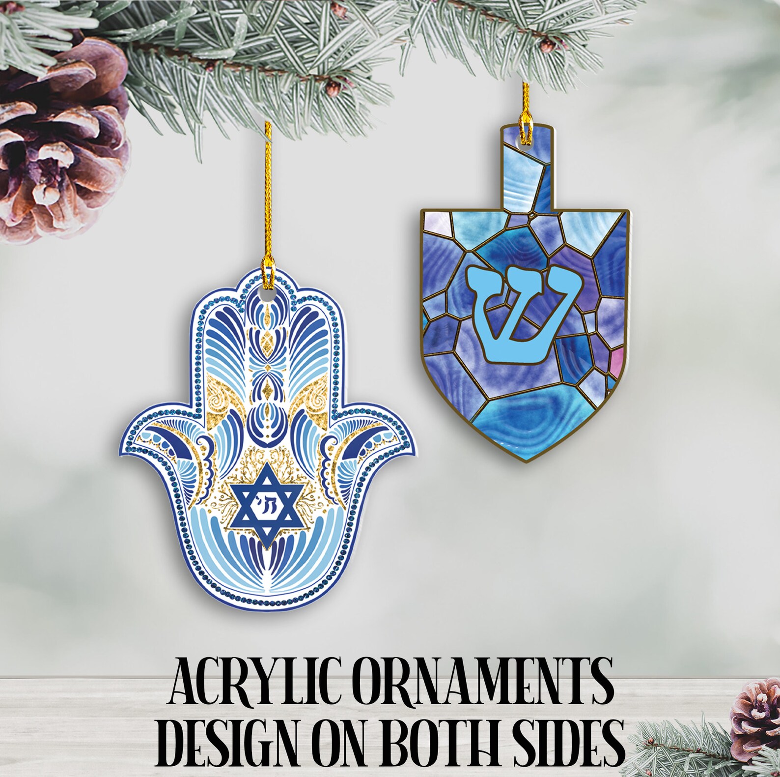 Hanukkah Ornaments Set of 2, Hanukkah Gift, Happy Hanukkah, Hanukkah ...