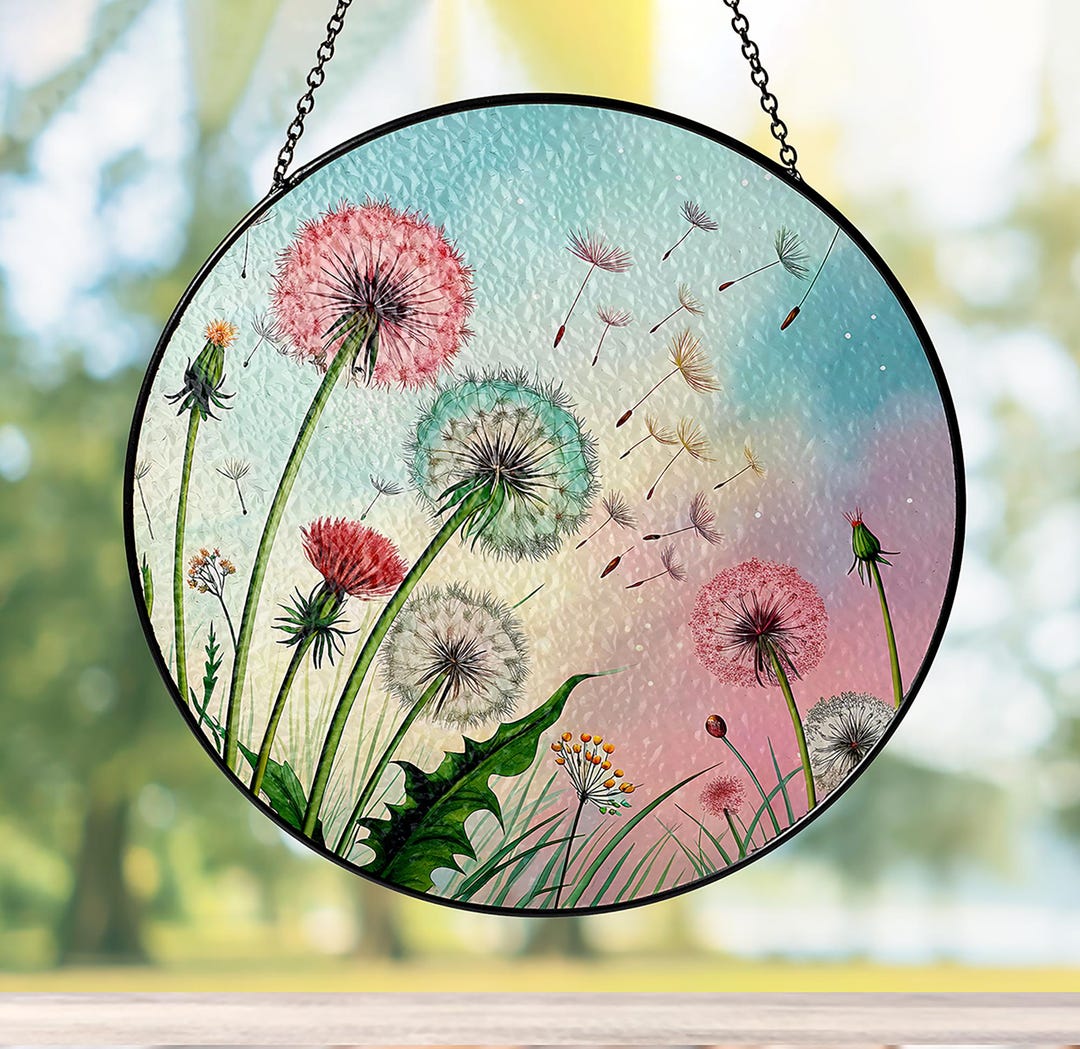 Dandelion Glass Sun Catcher, Dandelion Flower Glass Window Ornament ...