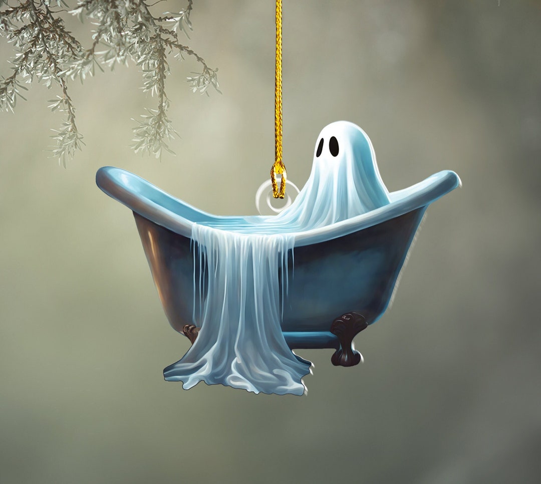 Ghost in Bathtub Ornament, Acrylic Goth Christmas or Spooky Halloween ...