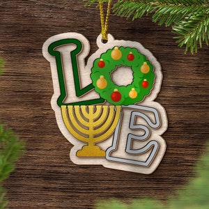 Hanukkah Christmas Ornament, 3D Wood Hanukkah Decoration for Blended ...