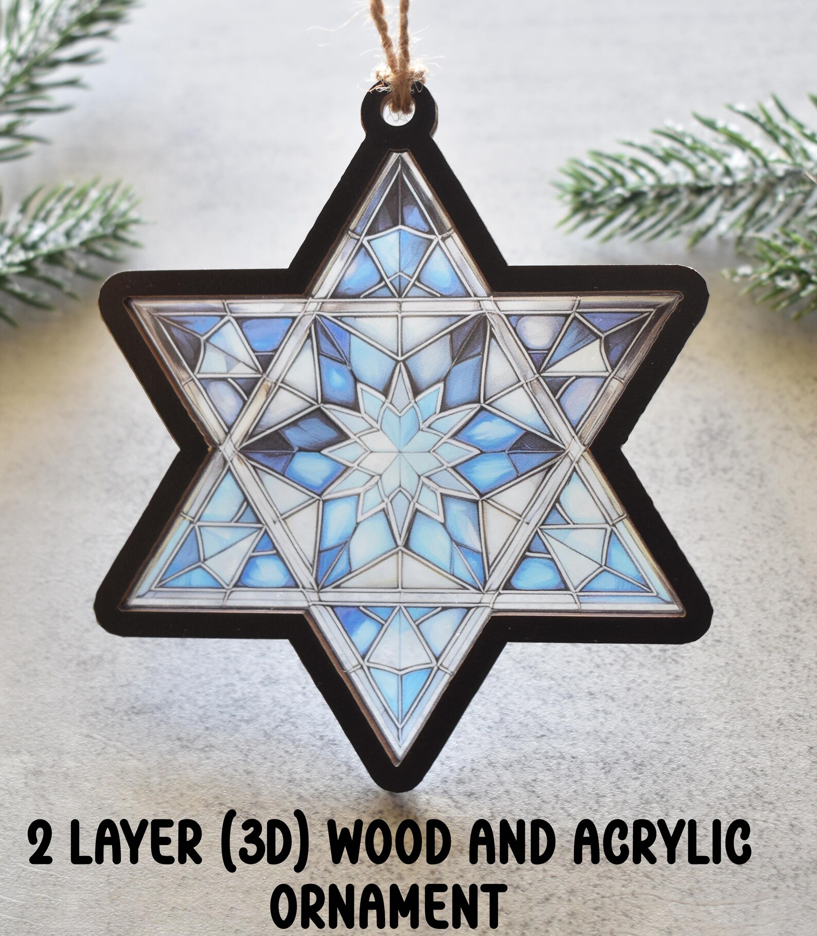 Beautiful Star of David Hanukkah Ornament, Faux Stained Glass 3D Wood ...