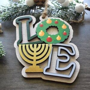 Hanukkah Christmas Ornament, 3D Wood Hanukkah Decoration for Blended ...