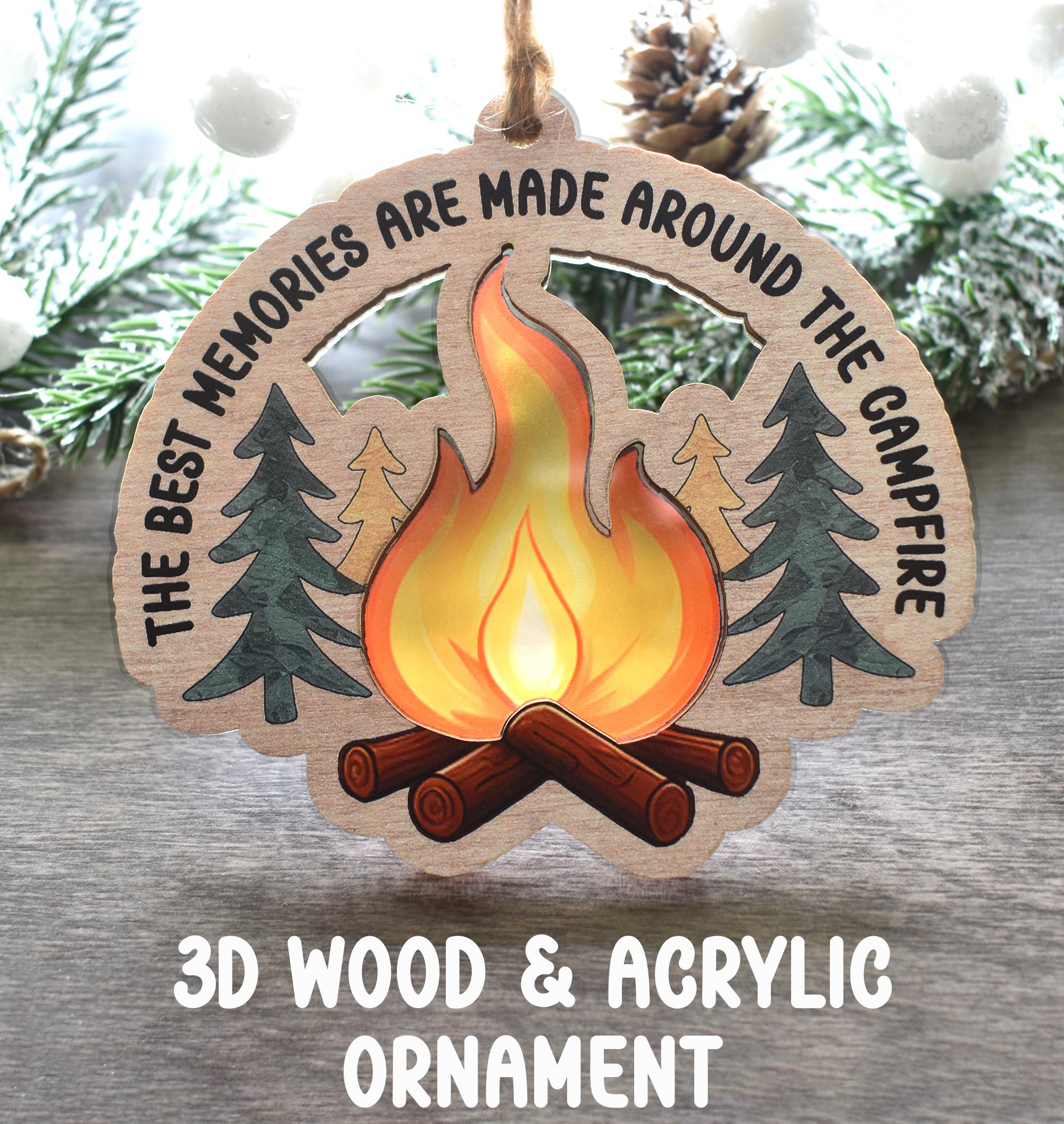 Campfire Ornament, Camping 3D Wood and Acrylic Gifts for Nature Lovers ...