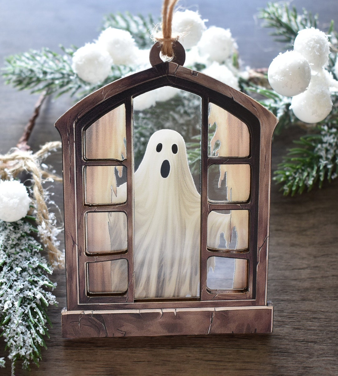 Spooky Ghost in Window 3D Halloween Ornament, Wood and Acrylic Ornament ...
