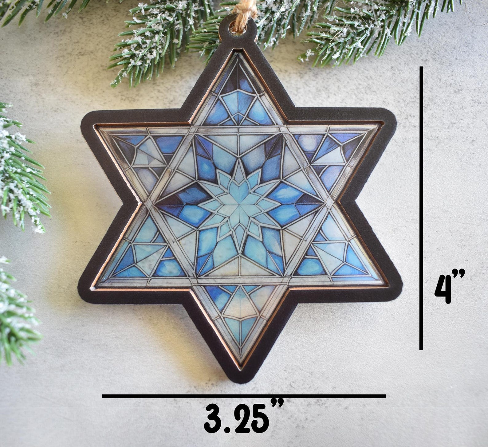 Beautiful Star of David Hanukkah Ornament, Faux Stained Glass 3D Wood ...