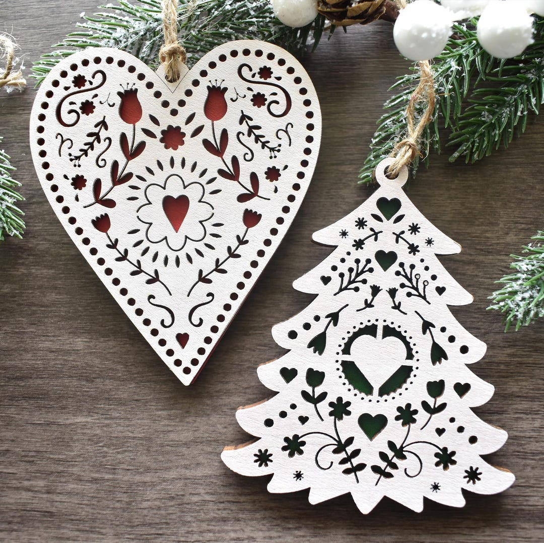 Scandinavian Christmas Ornaments, 2 Layer Wood Nordic Christmas Decor ...