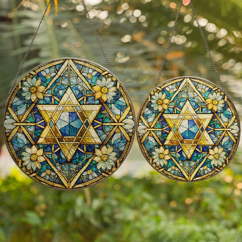 Star of David Glass Suncatcher, Star of David Hanukkah Decor, Jewish ...